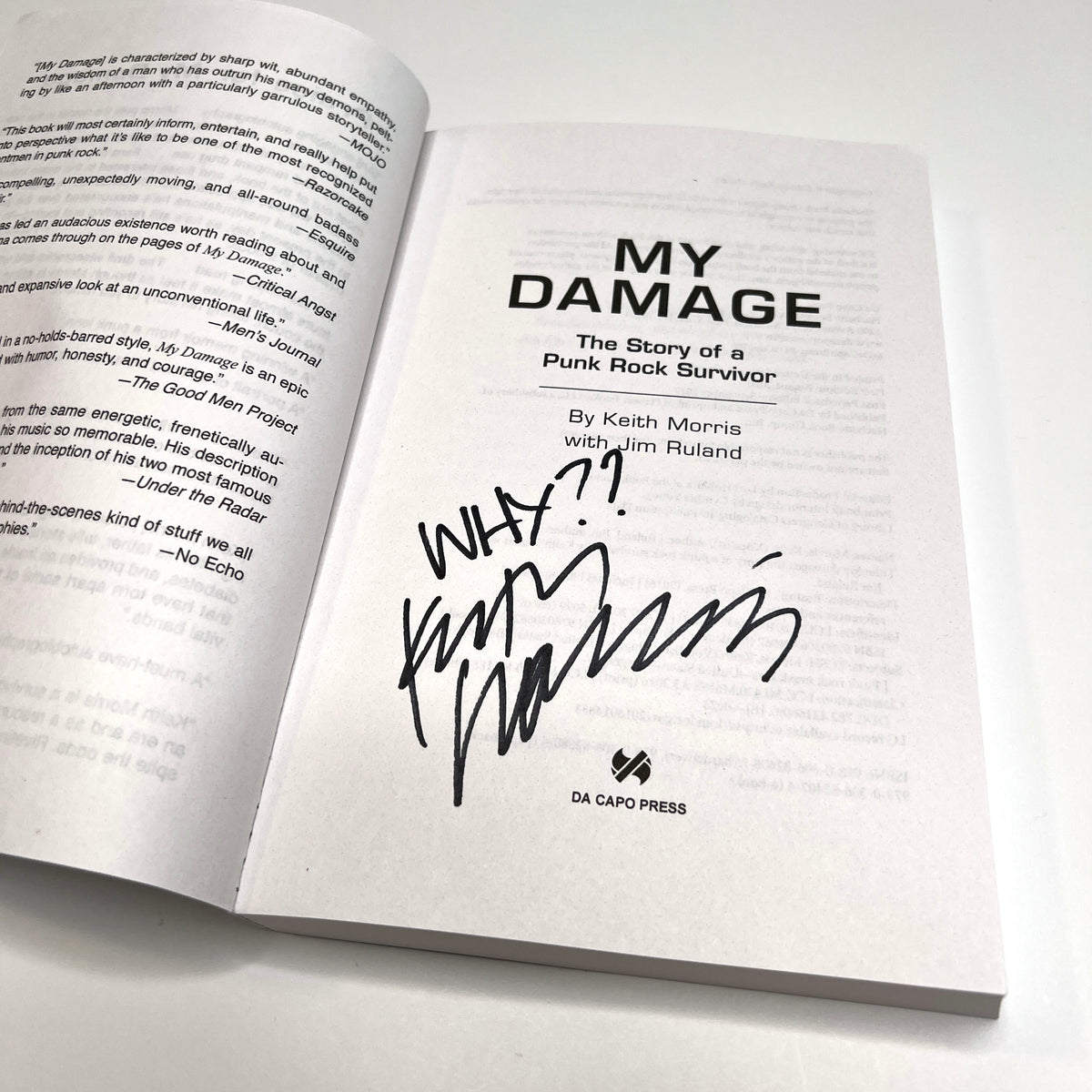 Keith Morris "My Damage" SIGNED Book - BEYOND THE STREETS